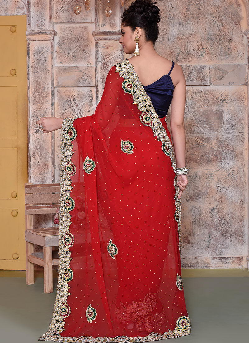 Hand Embroidered Sarees | Zardosi Sarees | Zari Stone work sarees