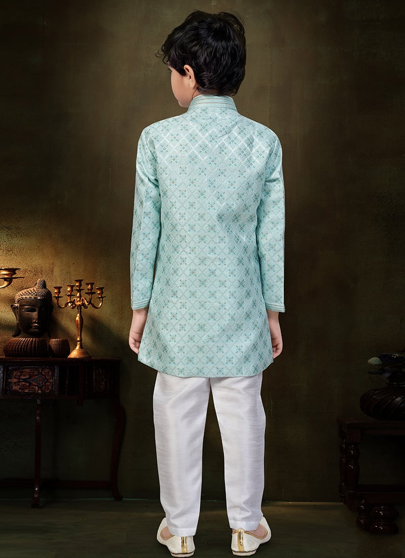 Shop Exclusive Off White Banarasi Silk Jacquard Zari Thread Kids Boys ...