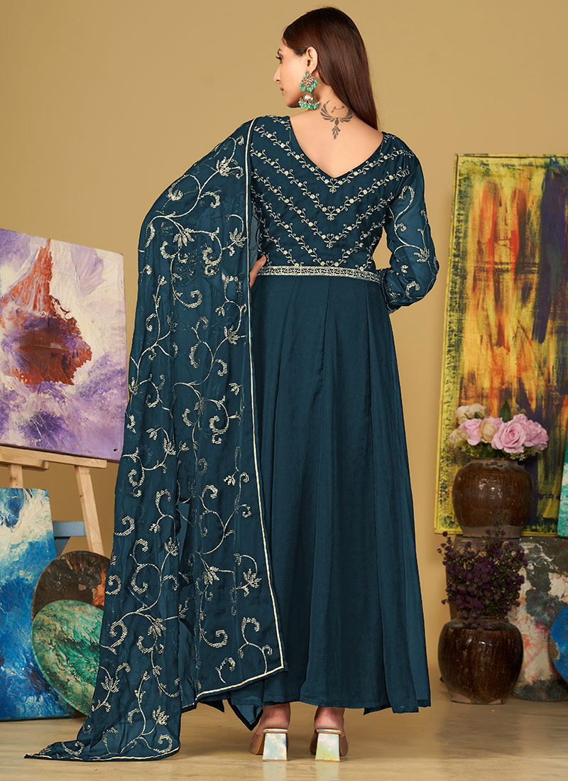 Buy Faux Georgette Embroidered Anarkali Suit Party Wear Online at Best ...