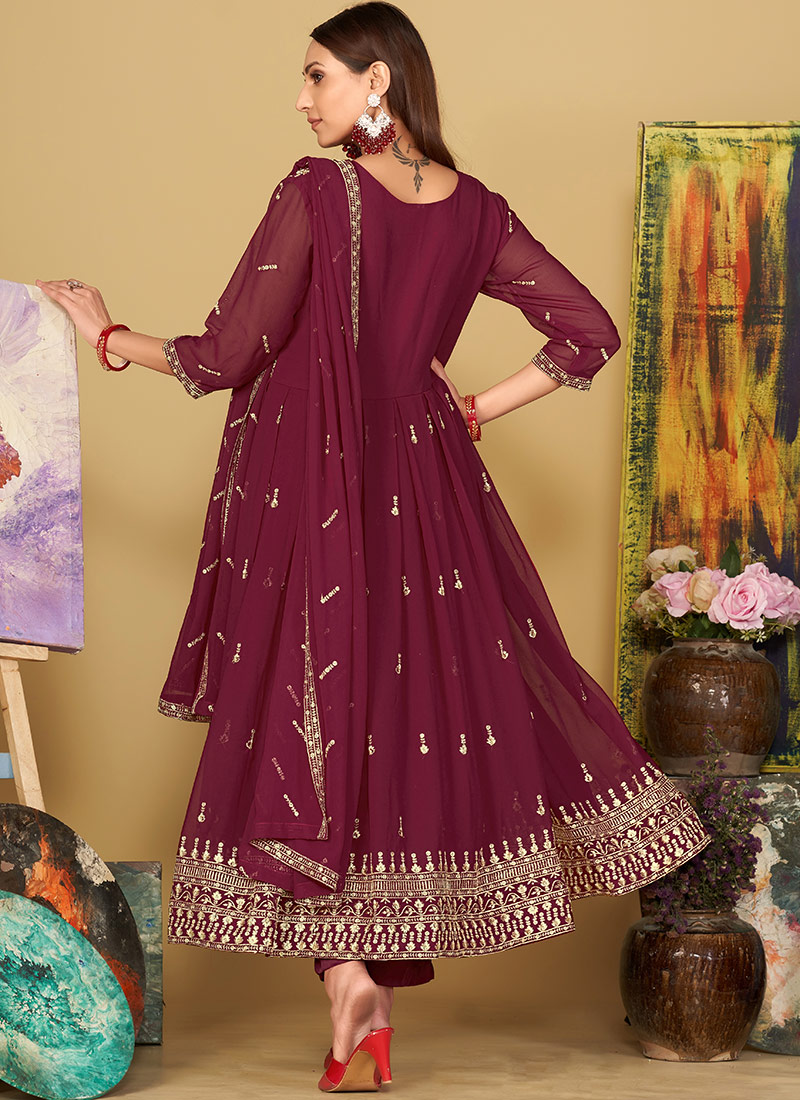 Shop Faux Georgette Embroidered Anarkali Suit Party Wear Online at Best ...