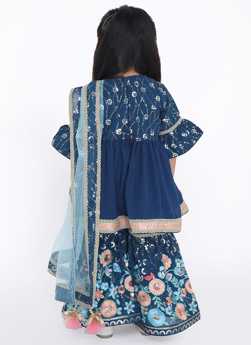 Shop Faux Georgette Embroidered Kids Girls Sharara Suit With Round Neck ...