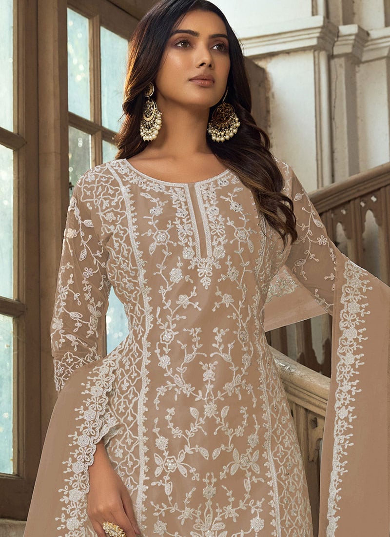 Buy Fawn Net Embroidered Palazzo Suit Party Wear Online at Best Price ...