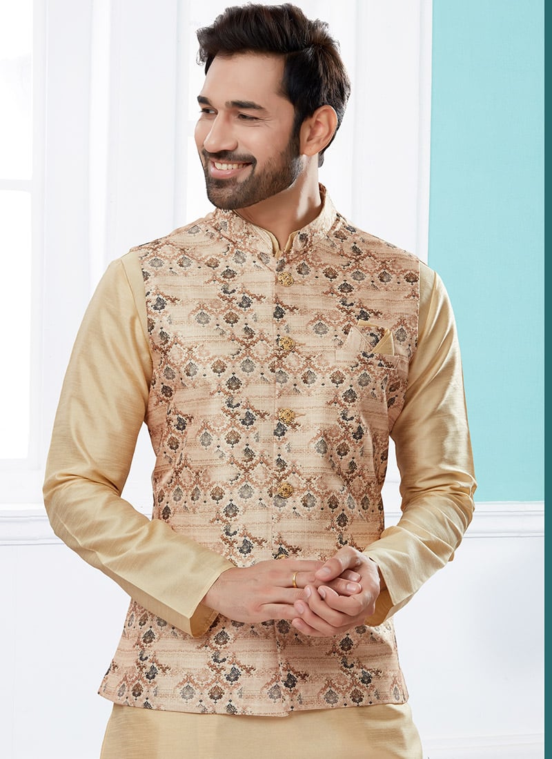 Buy Gold Silk Dupion Printed Bandi Set Party Wear Online at Best Price ...