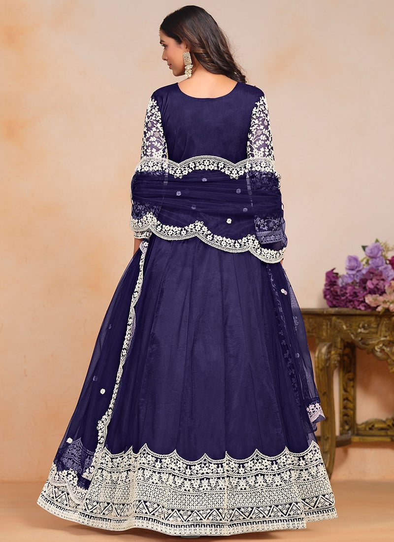 Buy Graceful Blue Net A Line Anarkali With Dazzling Sequins Embroidery ...