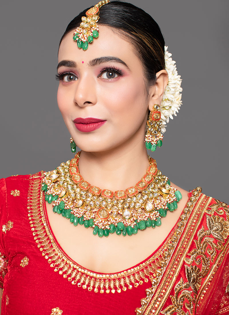 Shop Green Designer Necklace Set Party Wear Online at Best Price | Cbazaar