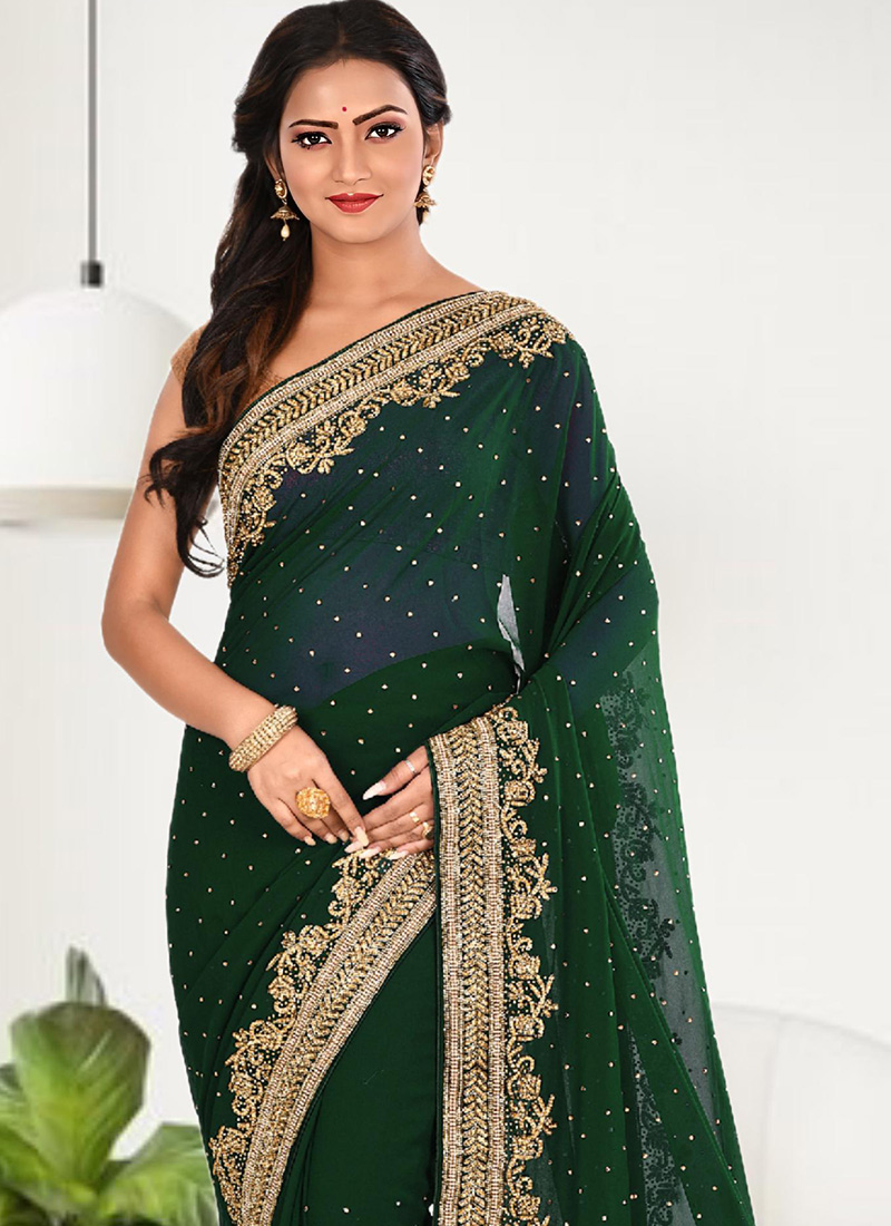 Hand Embroidered Sarees | Zardosi Sarees | Zari Stone work sarees