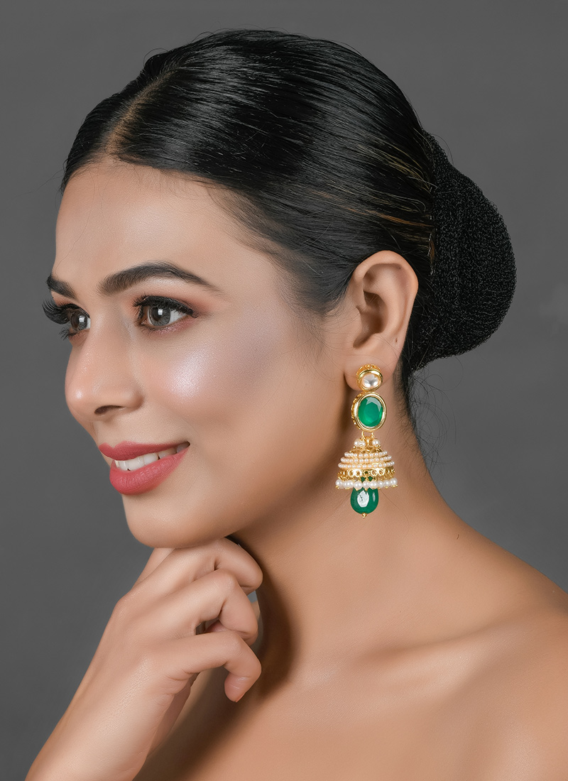 Buy Green Jhumka Earrings Party Wear Online at Best Price | Cbazaar