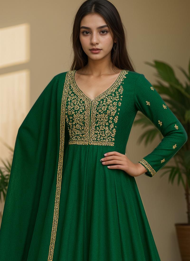 Buy Green Silk Dabka Zari Hand Work Anarkali Suit Festive Wear Online ...