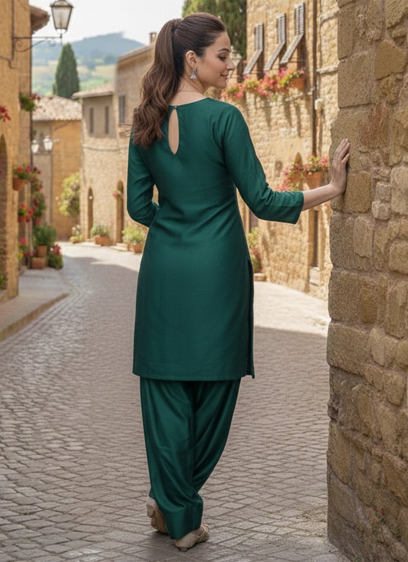 Shop Green Silk Farshi Style Salwar Suit After Six Wear in India - Cbazaar