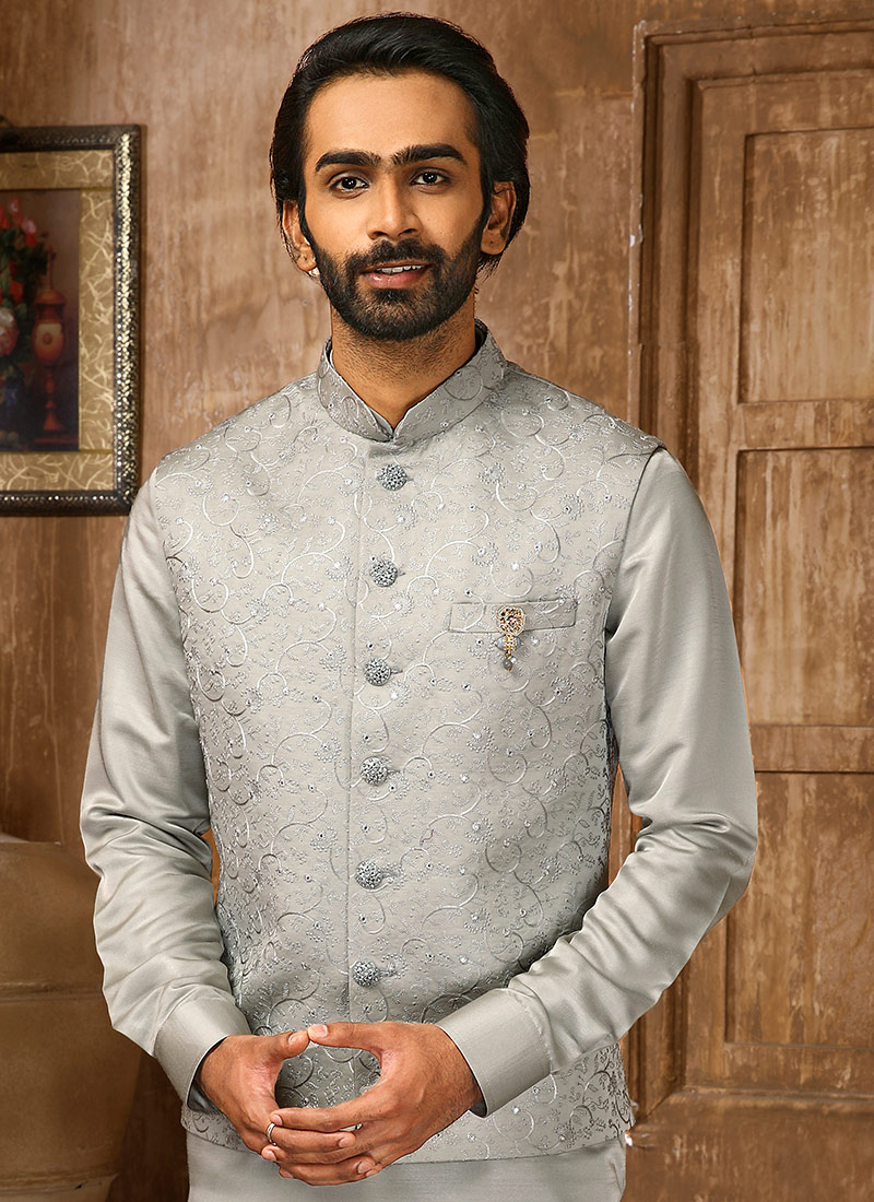 Buy Grey Color Kurta Pyjamas | Online Grey Colour Kurta Pyjamas ...