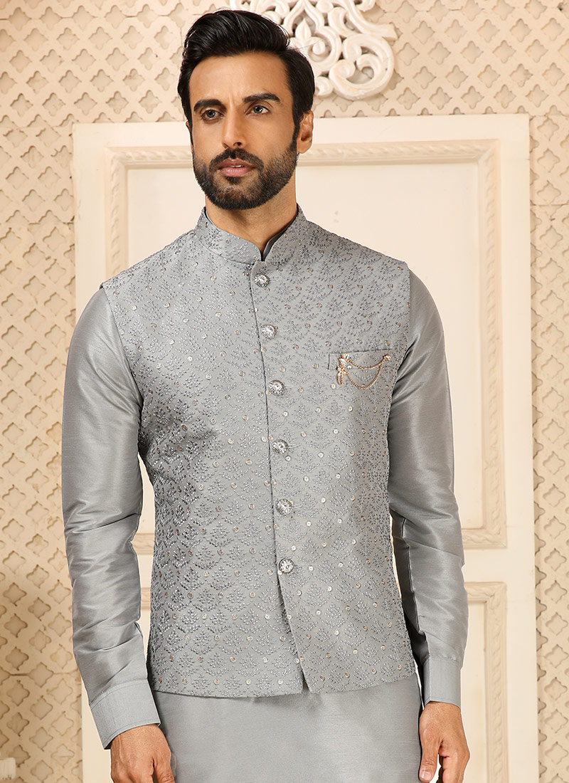 Buy Grey Color Kurta Pyjamas | Online Grey Colour Kurta Pyjamas ...