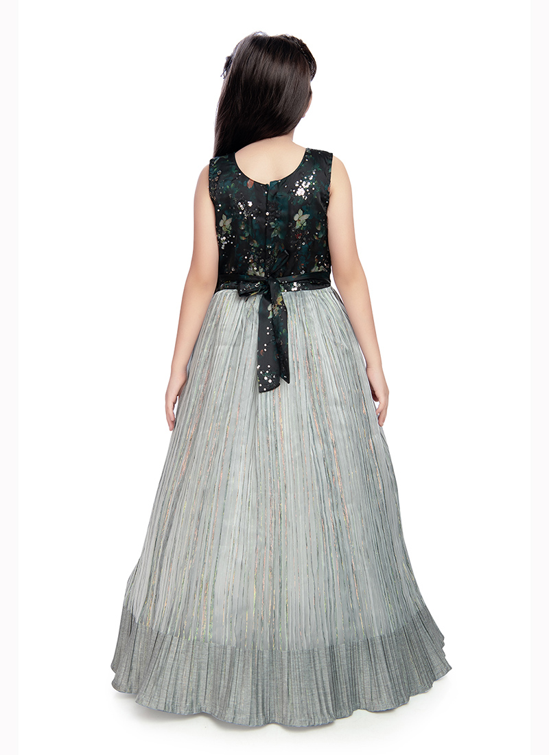Buy Grey N Black Raw Silk Sequins Work Gown Online at Best Price | Cbazaar