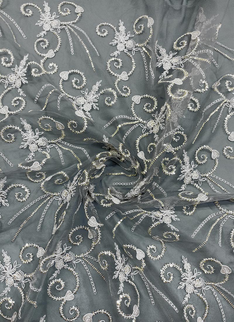Buy Grey Net Embroidered Fabric Online at Best Price | Cbazaar