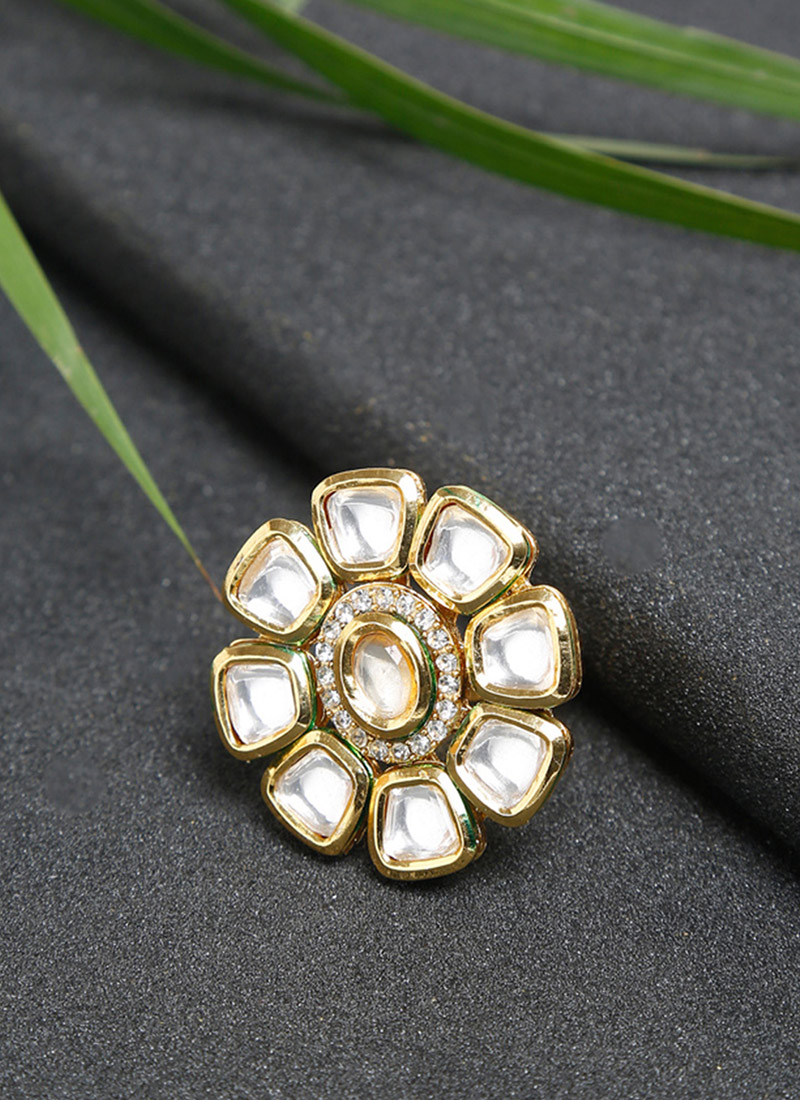 Buy Indian Traditional In Golden Plated Kundan And Stone Hand Ring ...