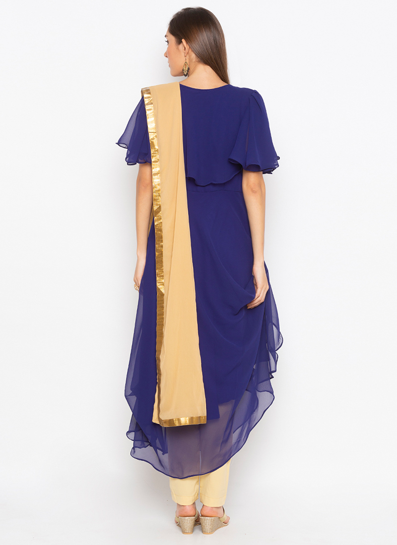 Shop Indigo Blue Georgette Embroidered Straight Pant Suit After Six ...