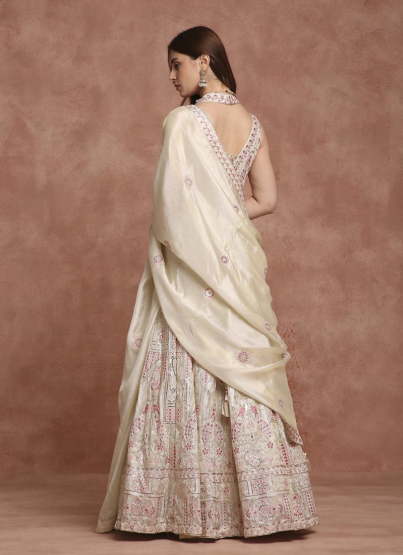 Shop Ivory Faux Georgette Resham And Embroidered Thread work Palazzo ...