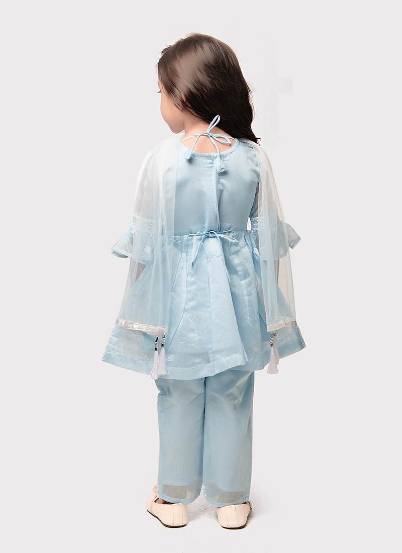 Shop Kids Sky Blue Cotton Embroidered Girls Straight Pant Suit With ...