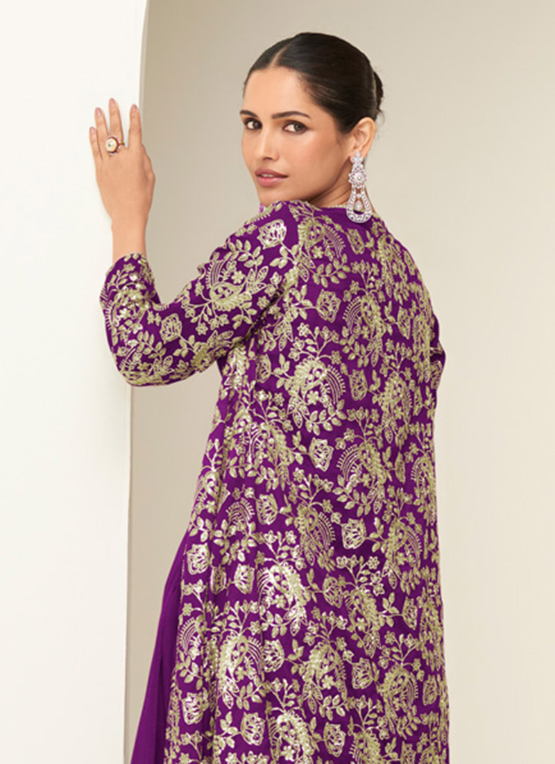 Shop Lavender Chinon Silk Zari Embroidered Sequins Indowestern Jacket ...