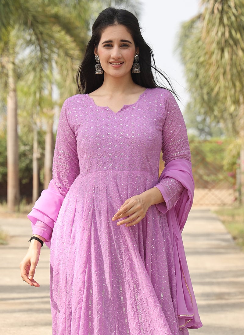 Shop Lavender Elegance Sequins Embroidered Georgette Anarkali Suit ...