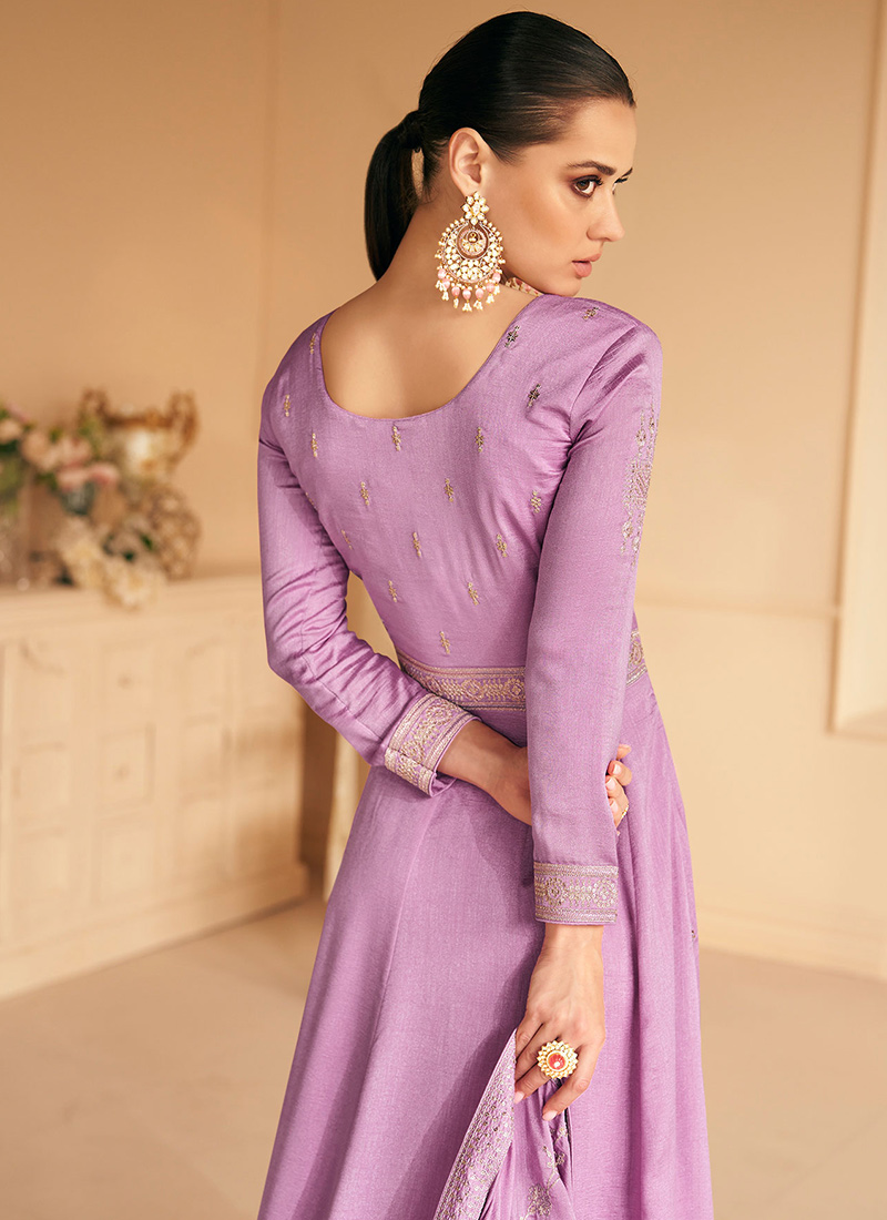 Buy Lavender Embroidery Sequins Silk Anarkali Festive Wear Online at ...