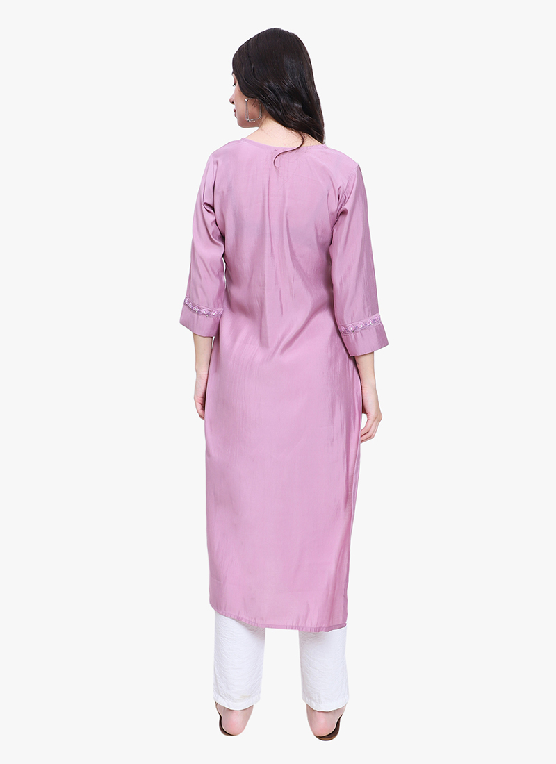 Buy Lavender Silk Embroidered Knee Length Kurti For Simple Evening Wear After Six Wear Online at ...
