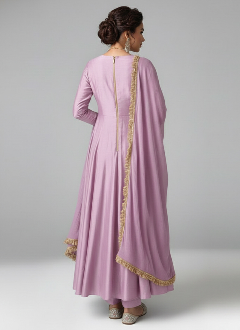 Buy Lavender Silk Zari Sequins Hand Embroidery Anarkali Suit Festive ...