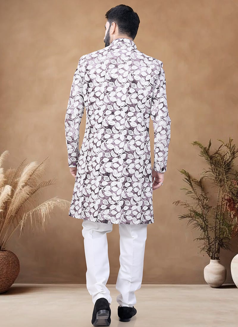 Shop Light Mauve Velvet Embroidered Thread Classic Sherwani Wedding ...