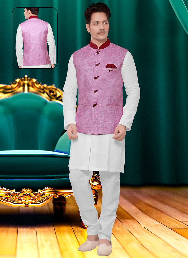 Shop Light Pink Cotton Nehru Jacket in UK - Cbazaar