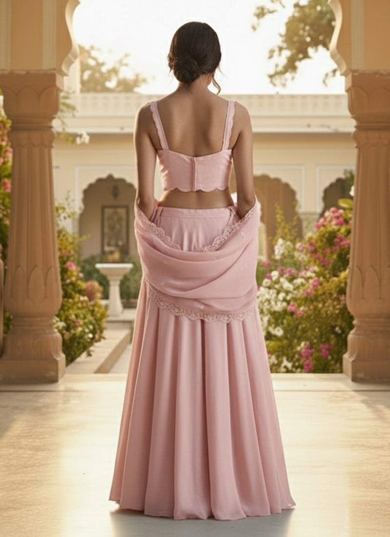 Shop Light Pink Georgette Resham Sequins Work Lehenga Wedding Wear ...