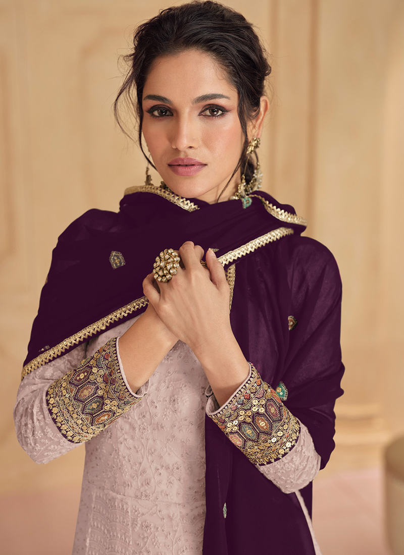 Shop Light Pink Georgette Embroidered Sequins Anarkali Suit Festive ...