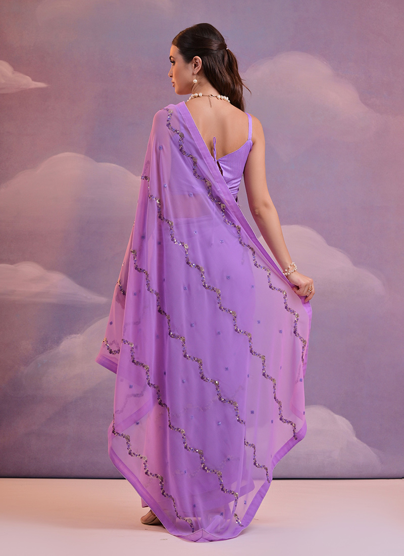 Shop Light Purple Georgette Sequins Dressy Saree With Blouse For ...