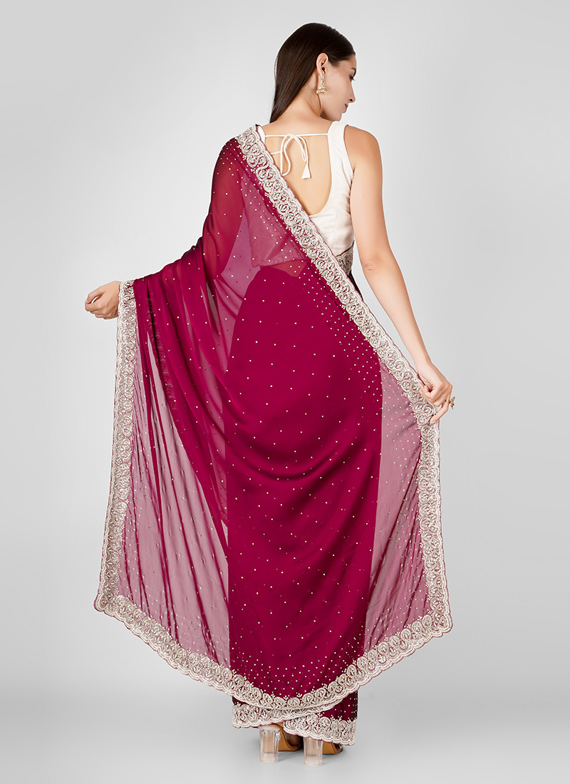 Hand Embroidered Sarees | Zardosi Sarees | Zari Stone work sarees