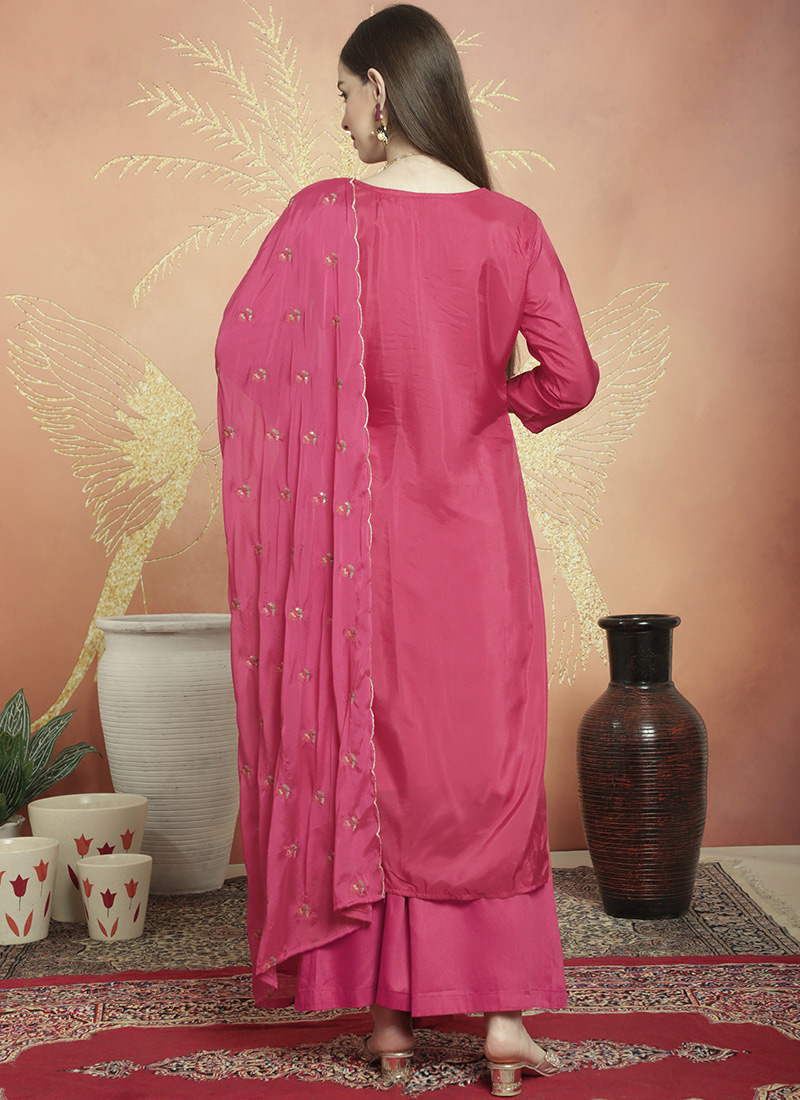 Buy Magenta Upada Art Silk Embroidered Palazzo Suit Festive Wear Online ...