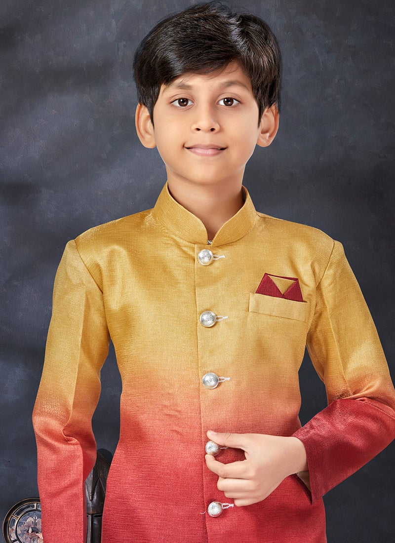 Shop Maroon Art Silk Kids Boys Indowestern Sherwani Party Wear in UK ...