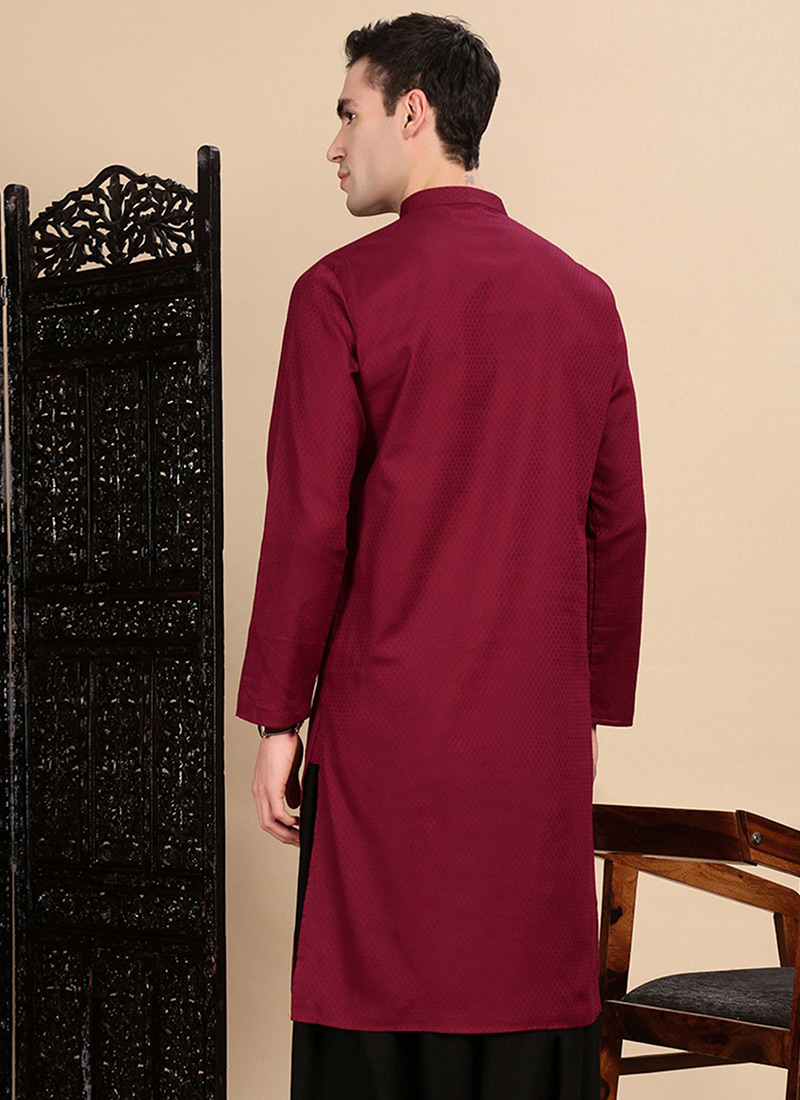 Shop Maroon Cotton Textured Kurta in India - Cbazaar