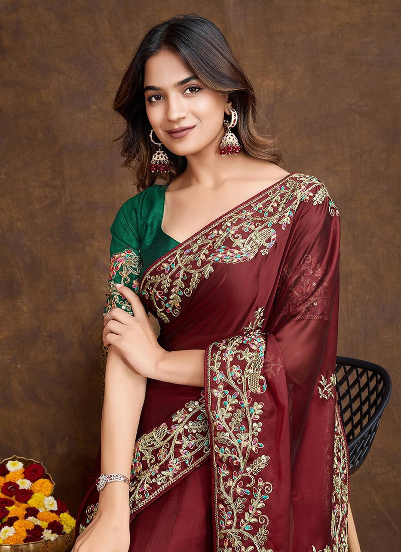 Maroon Saree | Buy Maroon Sarees Online Shopping - Cbazaar