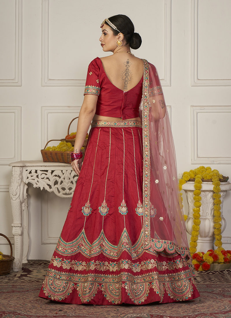 Shop Maroon Taffeta Embroidered A Line Lehenga Party Wear in CA - Cbazaar