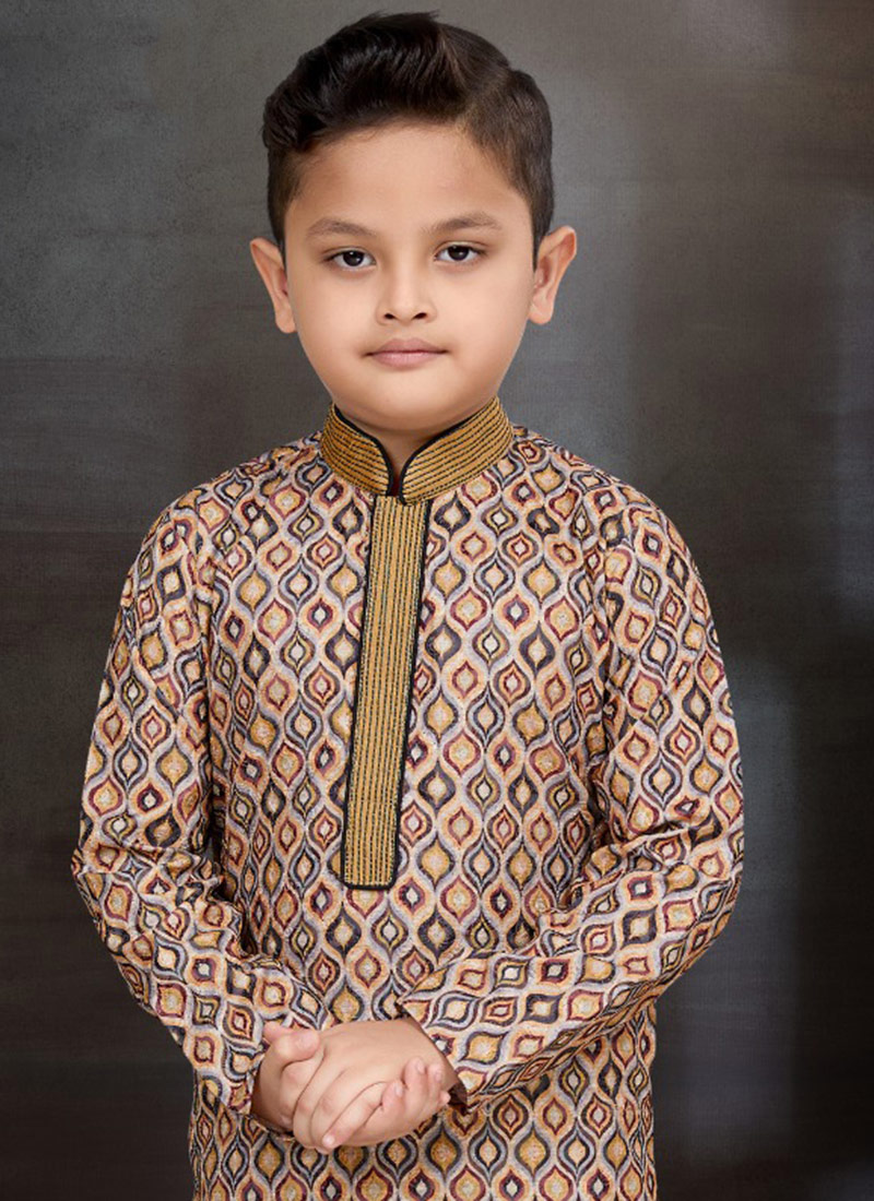 Buy Multi Blended Cotton Printed Kids Boys Kurta Pyjama Festive Wear ...