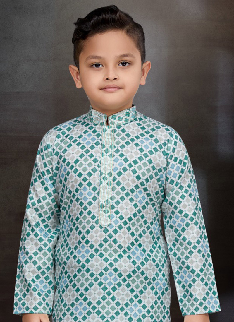 Buy Multi Colored Blended Cotton Printed Kids Boys Kurta Pyjama Festive ...
