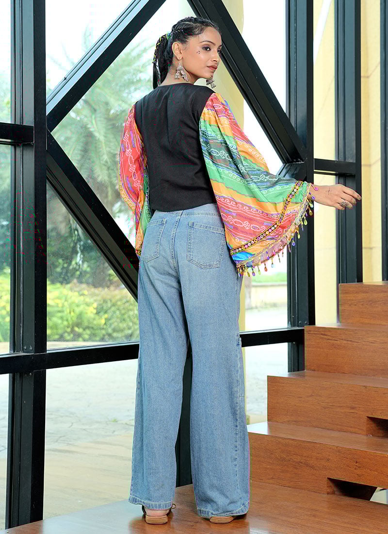 Shop Multicolored Cotton Mirror And Kutch Work Bandhini Print Tunic ...