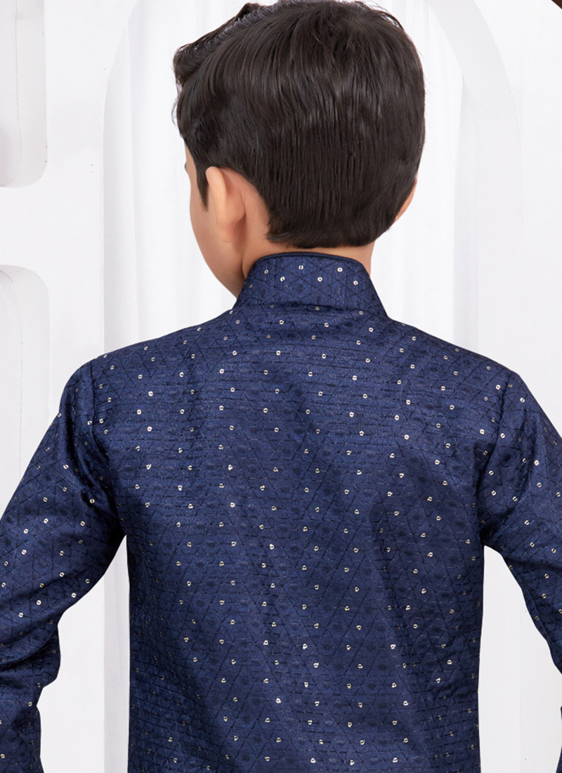 Buy Navy Blue Champion Banarasi Silk Thread Sequins Kids Boys ...