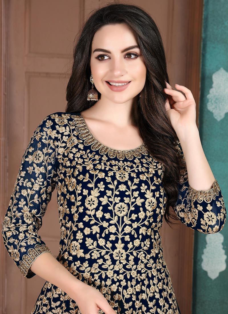 Shop Navy Blue Georgette Embroidered Anarkali Suit Party Wear Online at ...