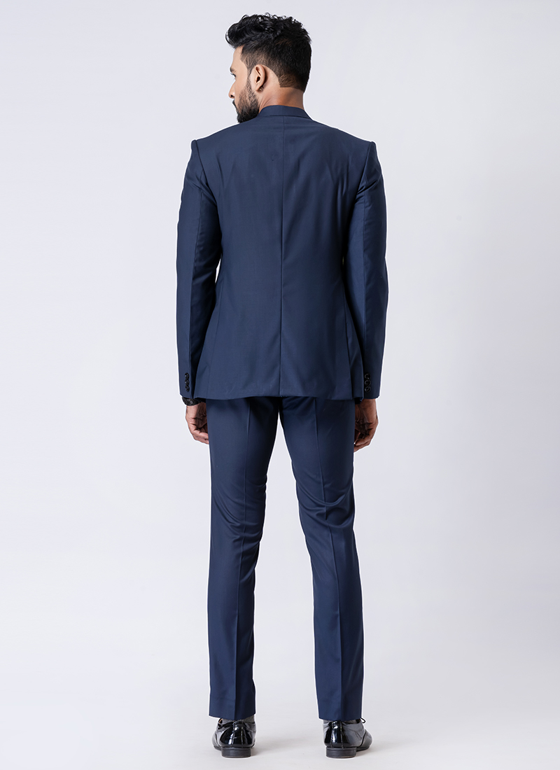 Shop Navy Blue Polyester Bandhgala Suits Wedding Wear in India - Cbazaar