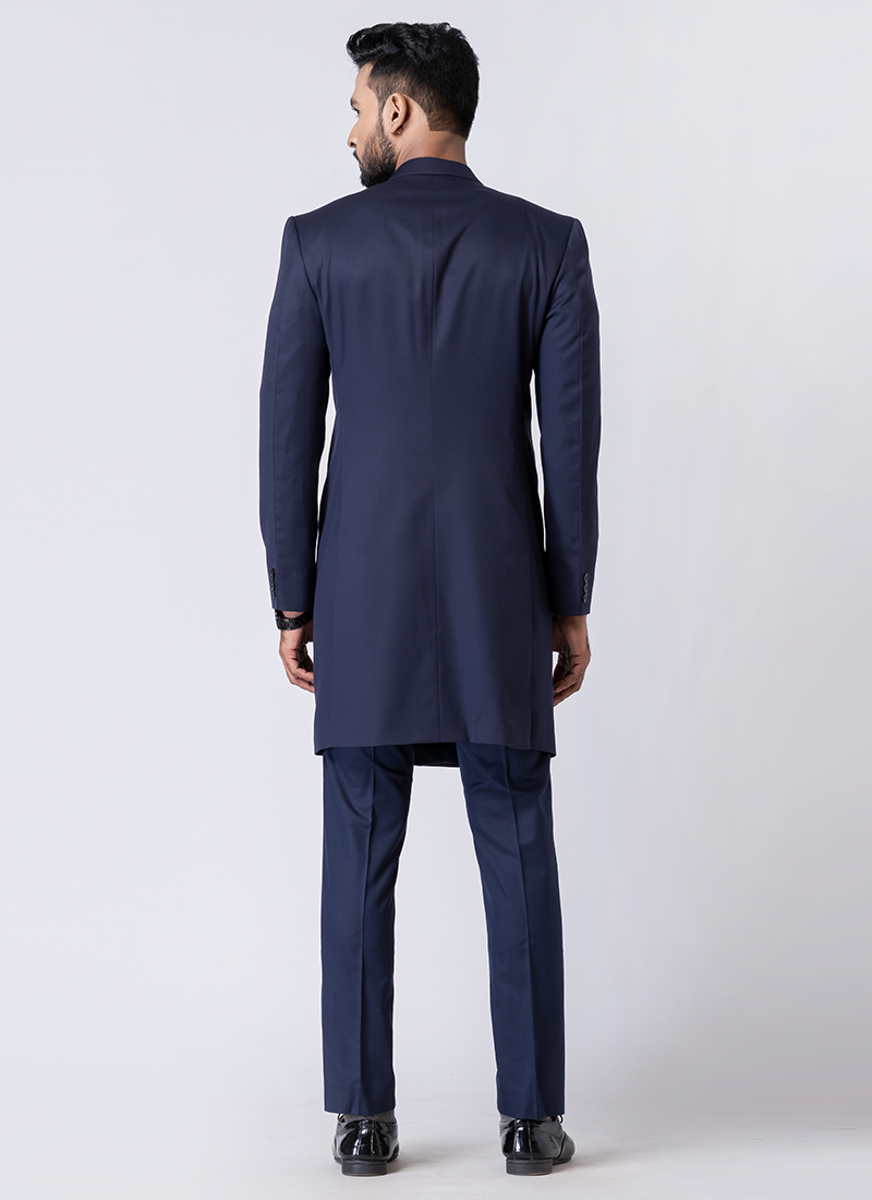 Shop Navy Blue Polyester Bandhgala Suits Wedding Wear in CA - Cbazaar