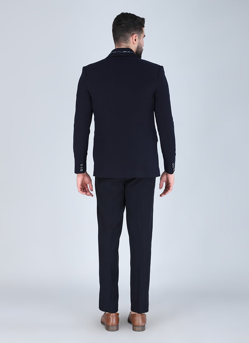 Shop Navy Blue Polyester Cotton Tuxedo Suit Wedding Wear in UK - Cbazaar