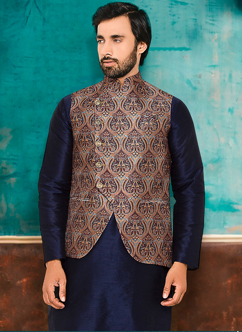 Buy Navy Blue Silk Bandhi Set Party Wear Online at Best Price | Cbazaar