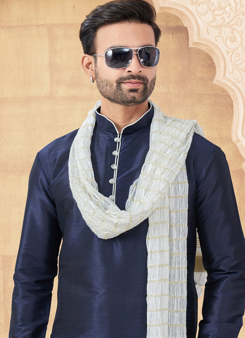 Buy Navy Blue Silk Dhoti Kurta Festive Wear Online at Best Price | Cbazaar