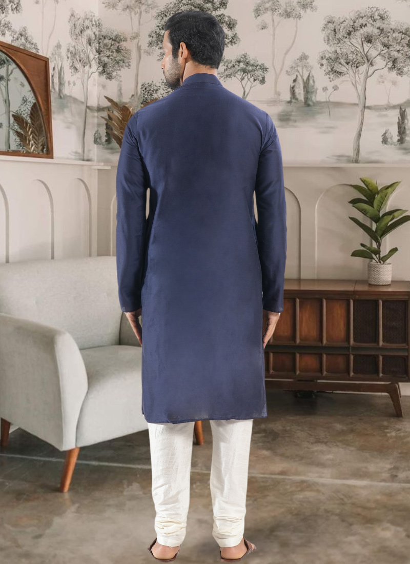 Shop Navy Blue Silk Embroidered Kurta Pyjama Festive Wear in India ...