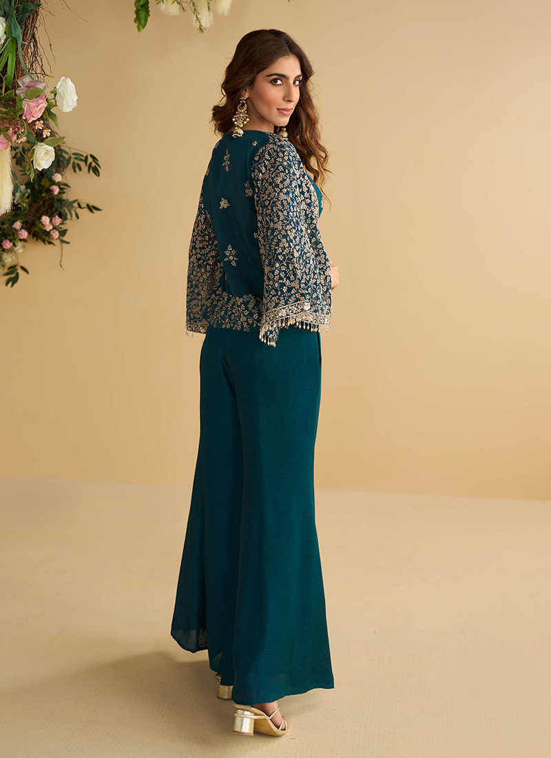 Shop Navy Blue Silk Sequins Embroidered And Beads Palazzo Set After Six ...