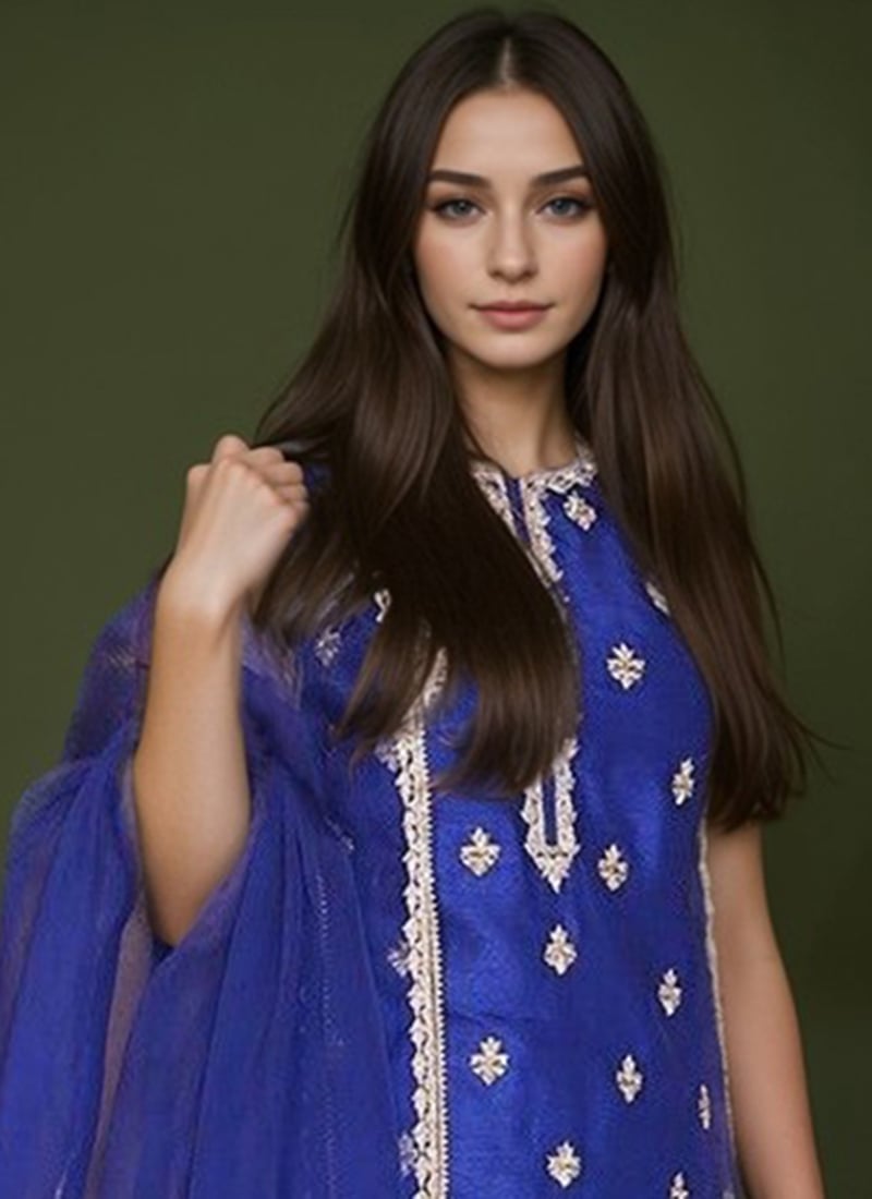 Shop Navy Blue Silk Zardosi Hand Work Palazzo Suit Festive Wear Online ...